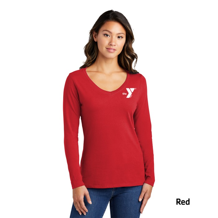 Ladies 5.4oz Long Sleeve V-Neck 100% Cotton Tee - Screen Printed